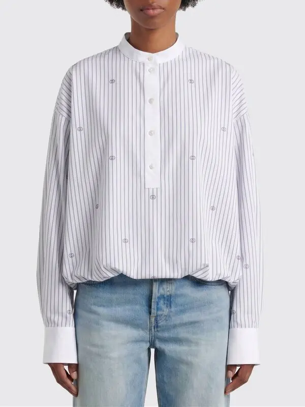 Gucci Striped Cotton Shirt With Gg Monogram - White