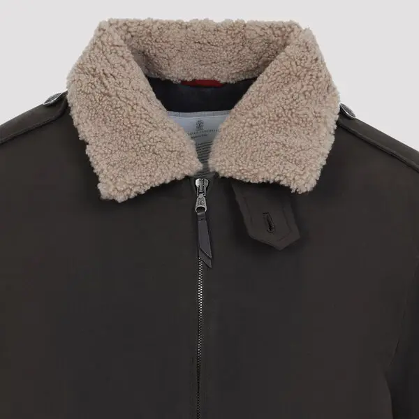 Brunello Cucinelli Shearling Collar Jacket - Brown