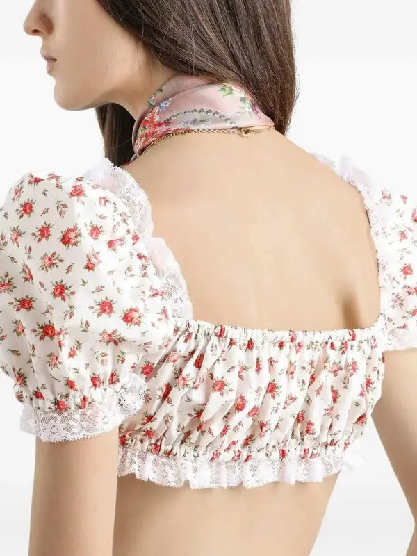 Dolce & Gabbana Floral Print Lace Trim Crop Top