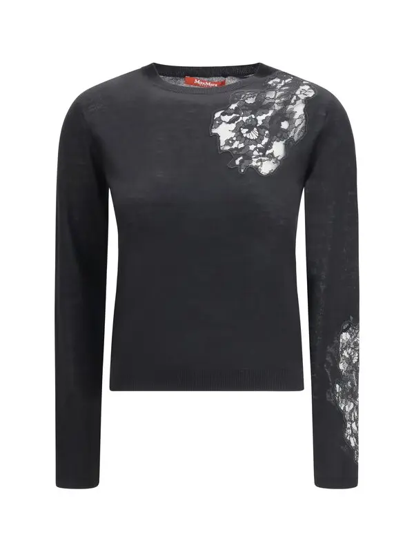 Max Mara Wool Sweater With Lace Inserts - Black
