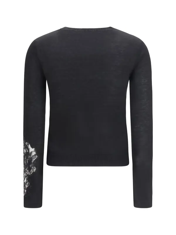 Max Mara Wool Sweater With Lace Inserts - Black