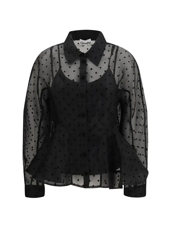 GANNI Polka Dot Organza Shirt - Black