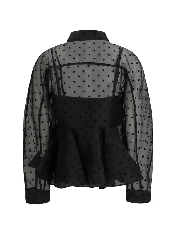 GANNI Polka Dot Organza Shirt - Black