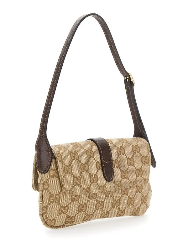 Gucci Jackie' Beige Shoulder Bag With Adjustable Shoulder Strap And Piston Closure On The Front In Gg Canvas For - Cream