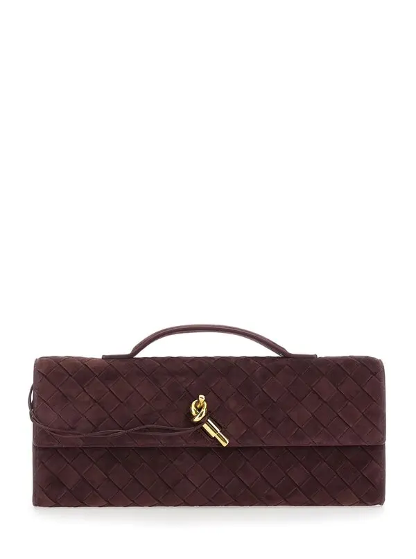 Bottega Veneta Andiamo' Bordeaux Clutch With Handle And Intrecciato Motif In Suede For - Multicolor