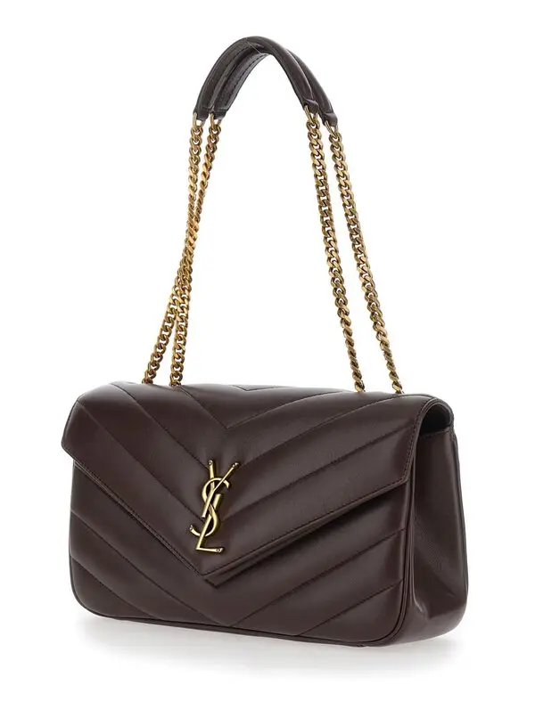 Saint Laurent Loulou' Brown Crossbody Bag With Chain Strap And Cassandre Plaque On The Front In Quilted Leather For - Multicolor