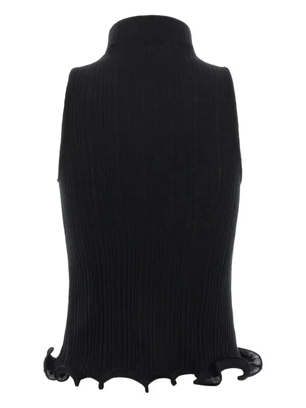 Fendi High Neck Fitted Sleeveless Top With Ruffles