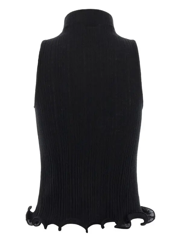Fendi High Neck Fitted Sleeveless Top With Ruffles - Black