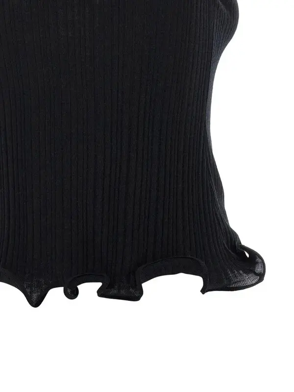 Fendi High Neck Fitted Sleeveless Top With Ruffles - Black
