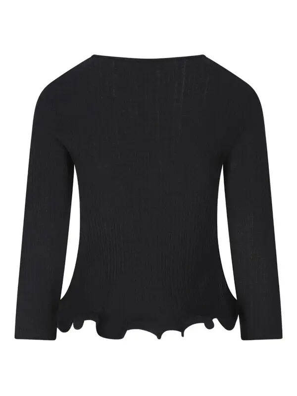 Fendi V-neck Ribbed Top With Ruffles - Black