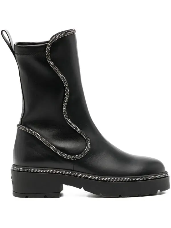 Rene Caovilla Leather Bootie - Black