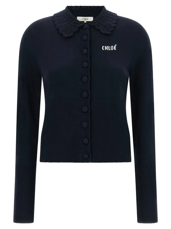 Chloé Wool Collared Cardigan - Blue