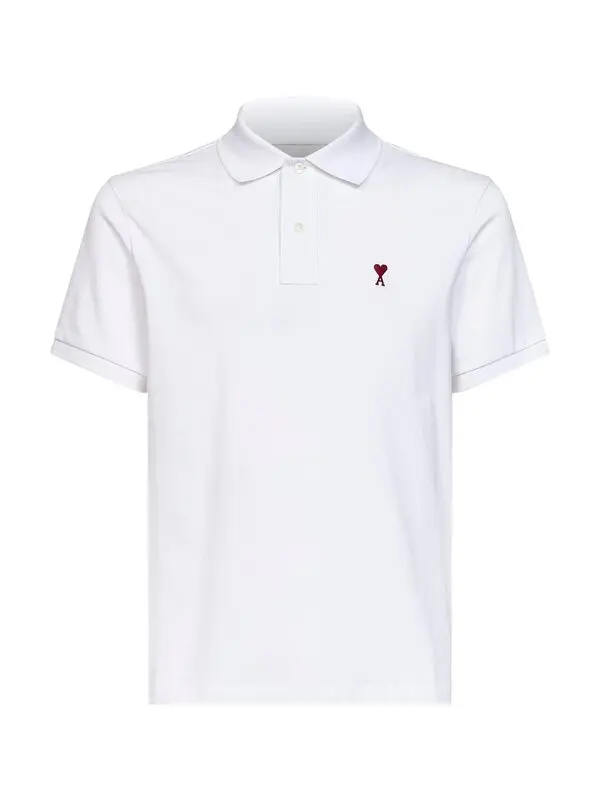 AMI Paris White Cotton Piqué De Cœur Polo Shirt - Multicolor