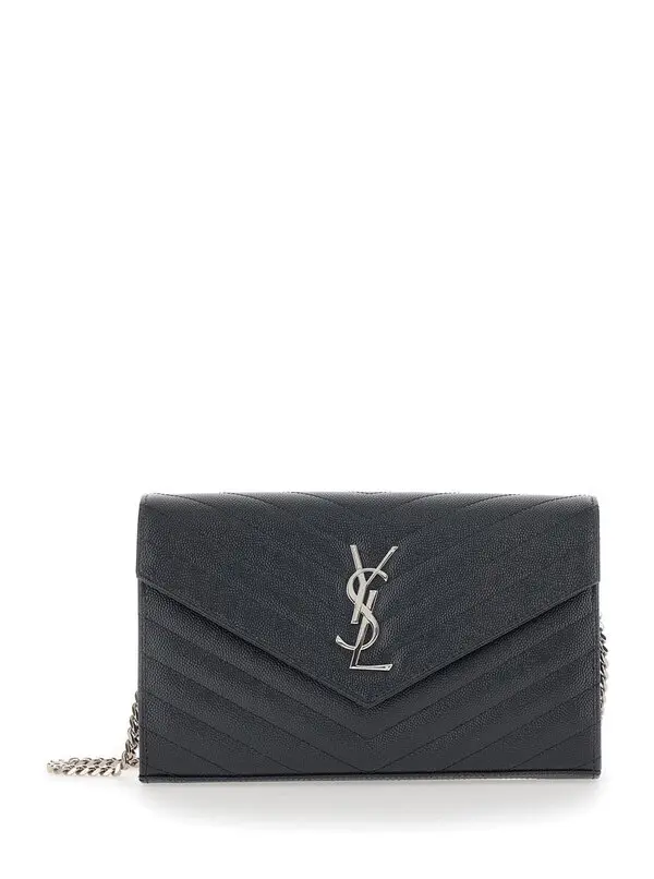 Saint Laurent Leather Crossbody Bag With Chain Strap - Black