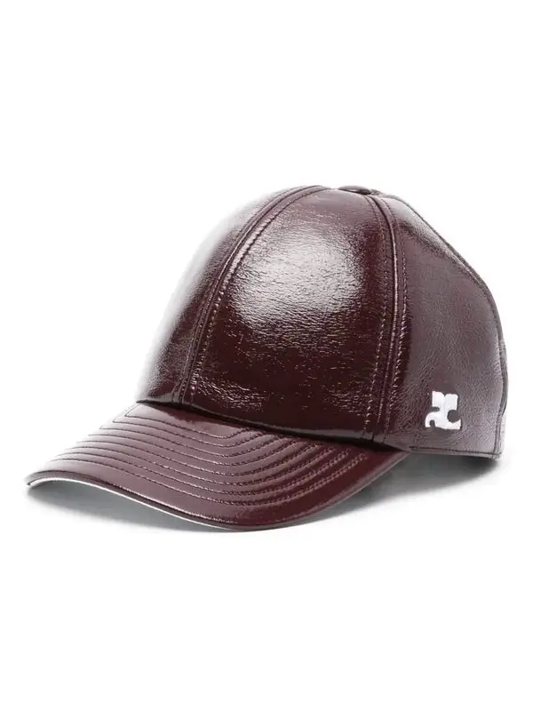 COURREGES Patent Leather-effect Cap With Embroidered Logo - Red