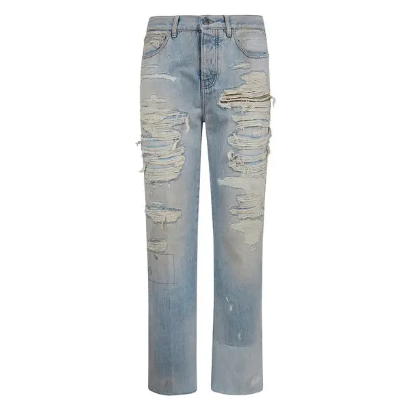 Amiri Camo Repair Straight Leg Jeans - Blue