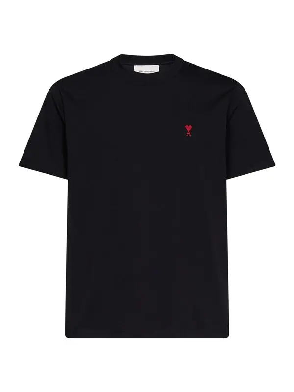 AMI Paris Black Cotton De Cœur T-shirt - Multicolor