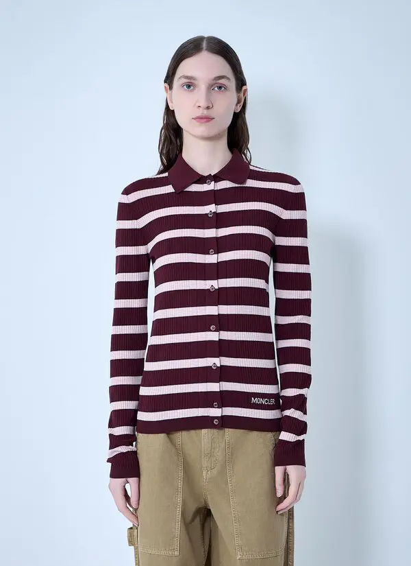 Moncler Ribbed Knit Striped Cardigan - Pink