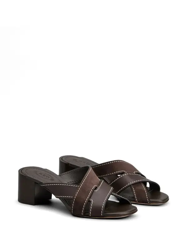 TOD'S T-shaped Band Crossing Smooth Leather And Suede Sandals - Brown