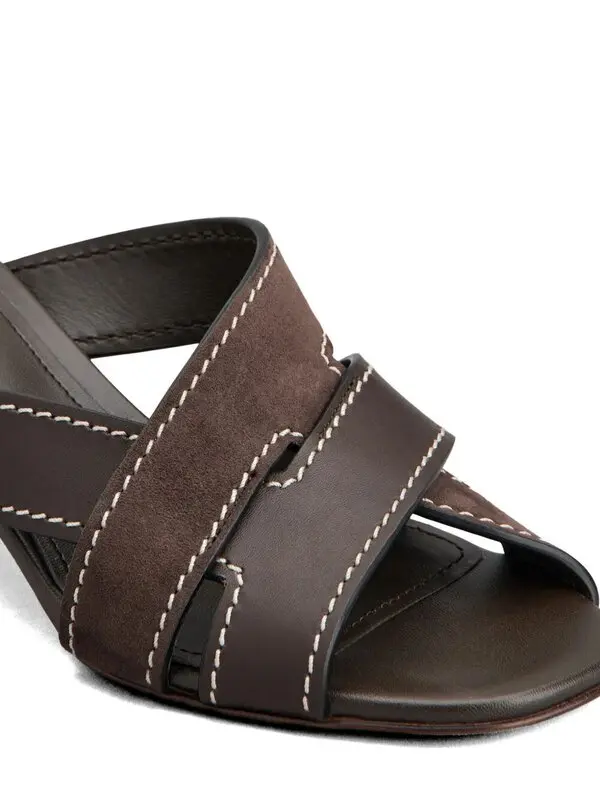 TOD'S T-shaped Band Crossing Smooth Leather And Suede Sandals - Brown