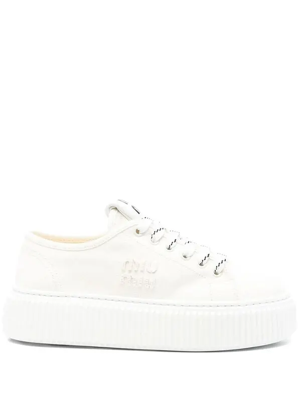 Miu Miu Washed Denim Platform Sneakers - White