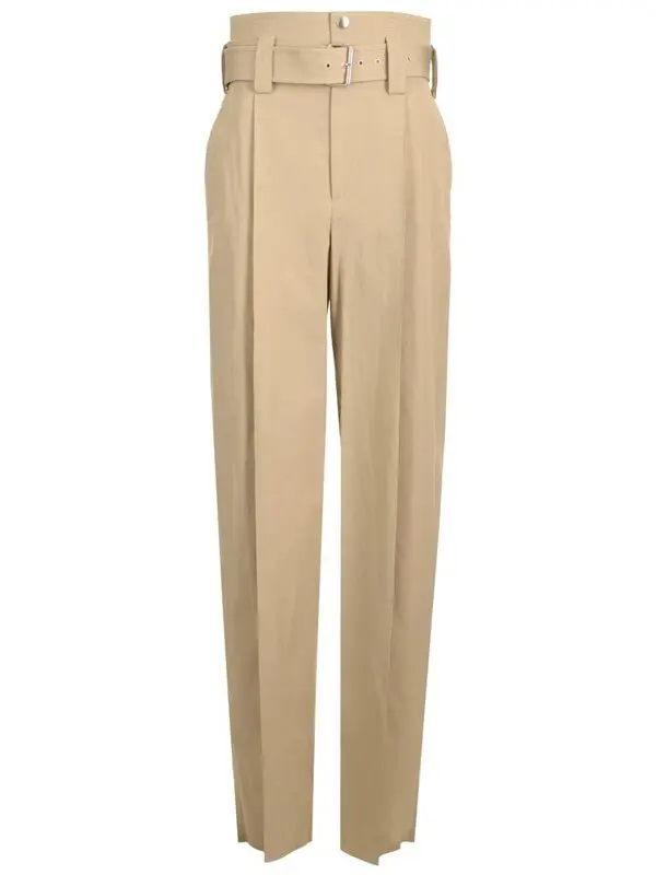 Bottega Veneta High-waisted Trousers With Cotton Belt - Cream