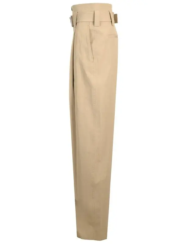 Bottega Veneta High-waisted Trousers With Cotton Belt - Cream
