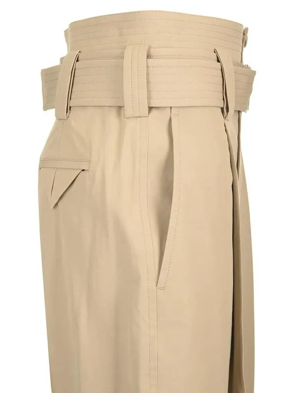 Bottega Veneta High-waisted Trousers With Cotton Belt - Cream