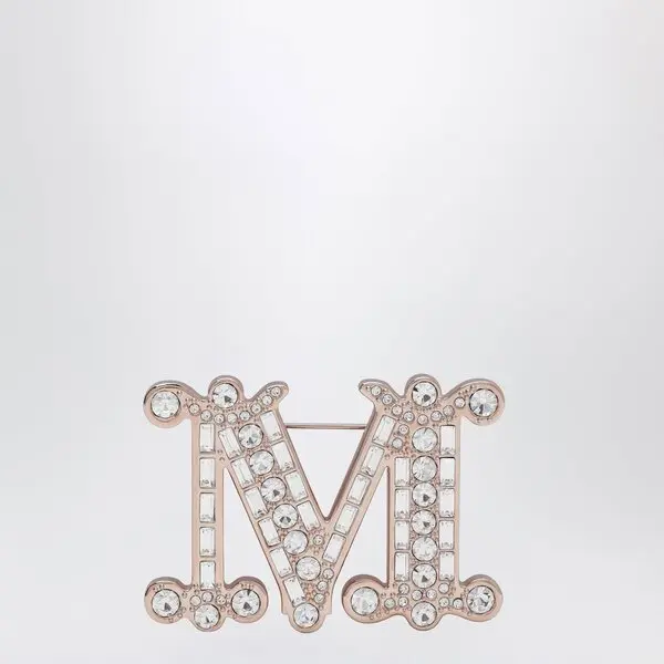 Max Mara Monogram Brooch With Micro Crystals In Metal, Crystal - Silver
