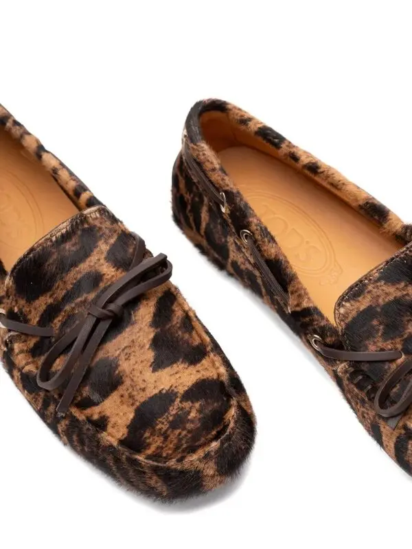 TOD'S Leopard-print Calf Hair Loafers - Brown