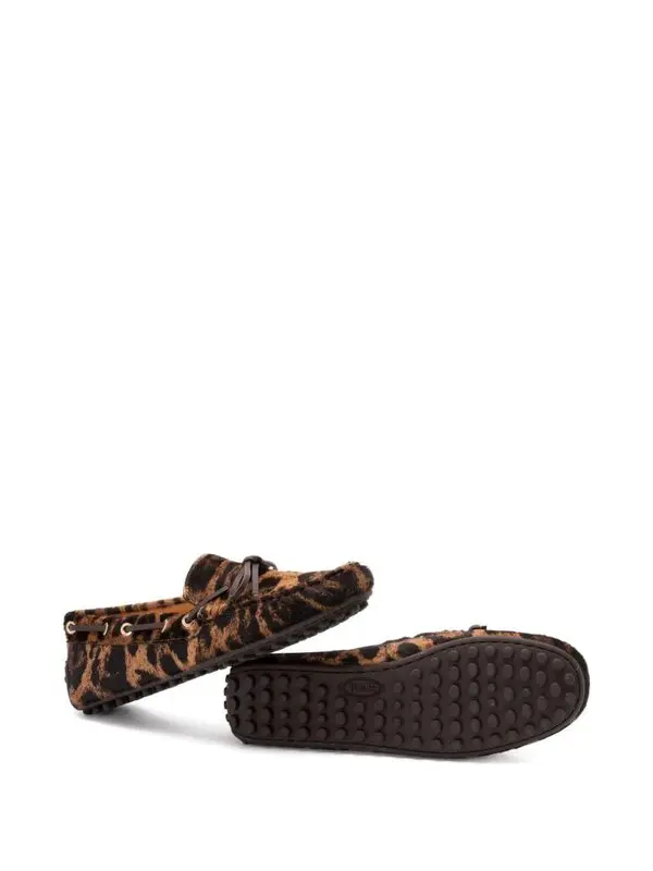 TOD'S Leopard-print Calf Hair Loafers - Brown