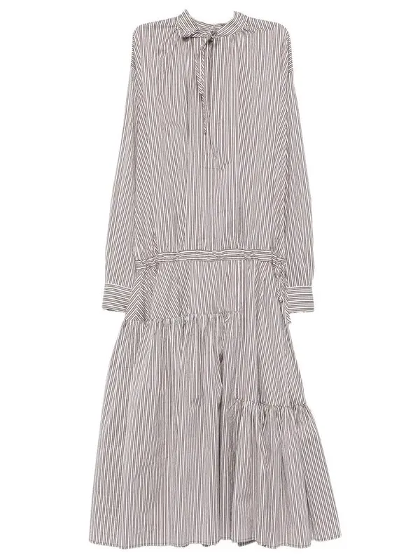 Dries Van Noten Striped Silk-blend Long Dress - Brown