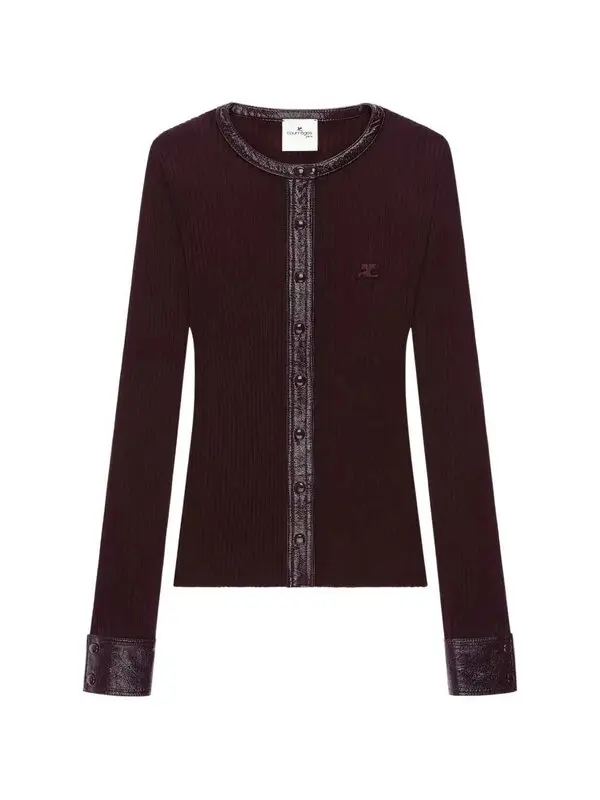 COURREGES Ribbed Cardigan With Vinyl Trim - Red