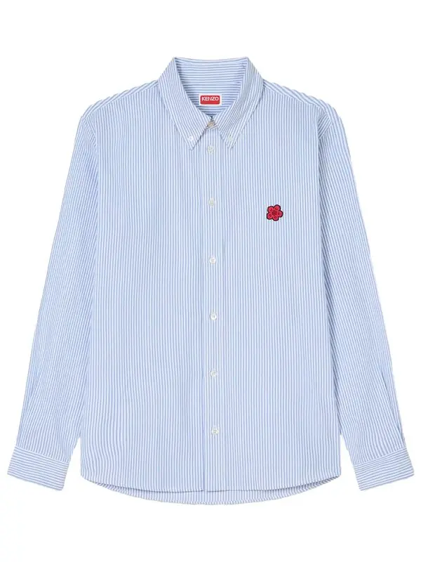 Kenzo Boke Flower` Embroidered Casual Shirt In Seersucker Cotton - Blue