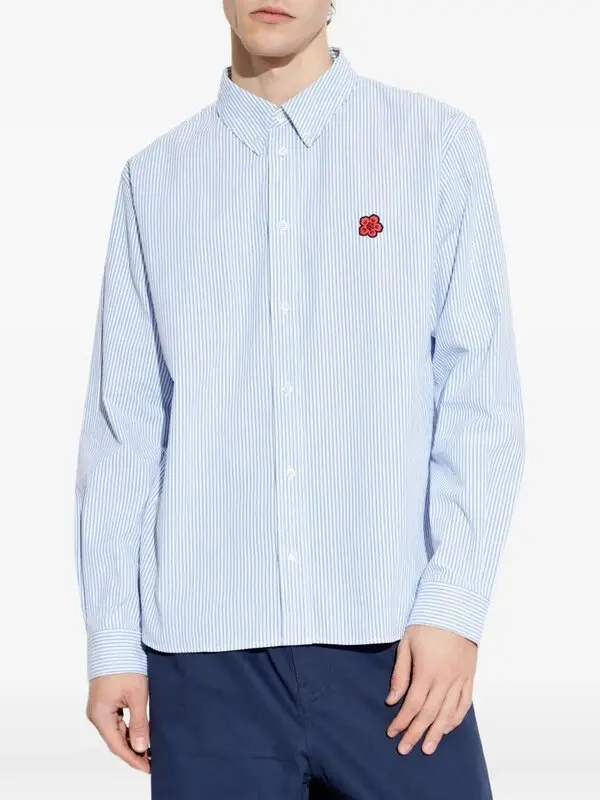 Kenzo Boke Flower` Embroidered Casual Shirt In Seersucker Cotton - Blue