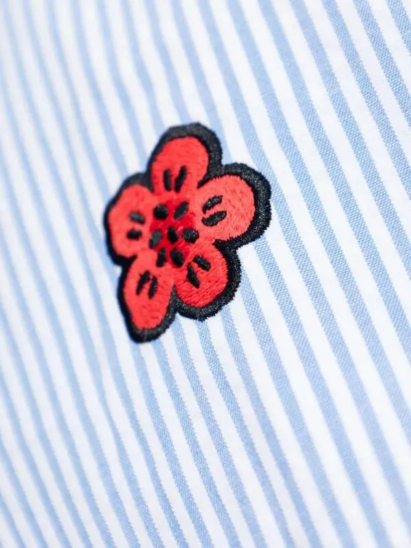 Kenzo Boke Flower` Embroidered Casual Shirt In Seersucker Cotton - Blue