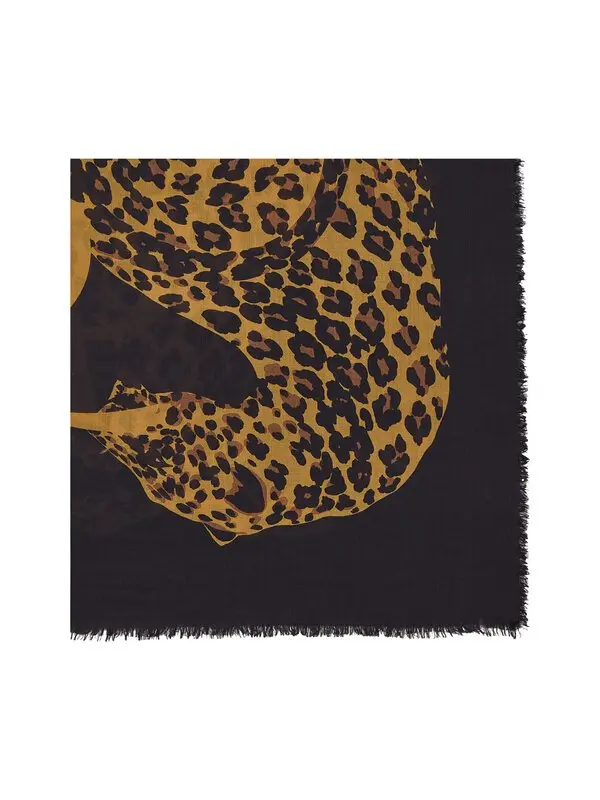 Saint Laurent Cassandre Leopard Square Scarf In Wool Twill