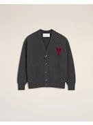 AMI Paris V-neck Cardigan With Contrasting De Coeur Logo - Multicolor