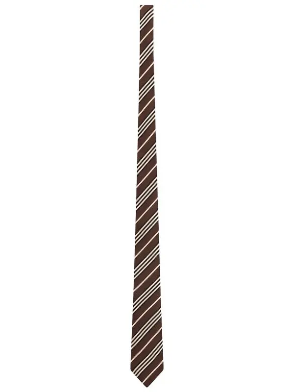 Saint Laurent Striped Silk Tie - Brown