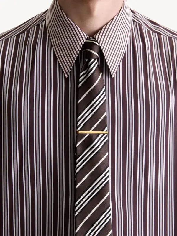 Saint Laurent Striped Silk Tie - Brown