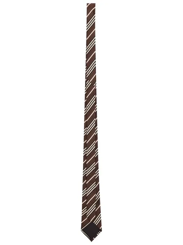 Saint Laurent Striped Silk Tie - Brown
