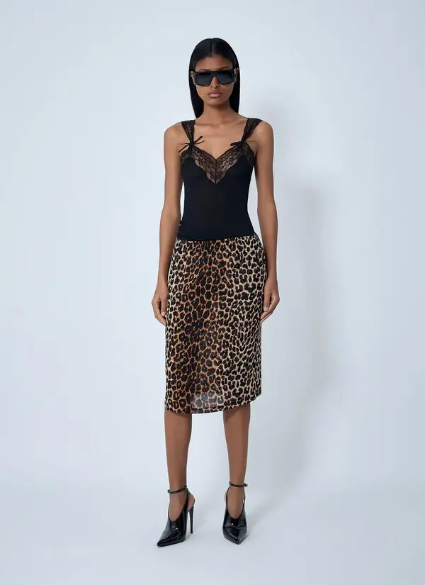 Saint Laurent Leopard Print Skirt - Brown