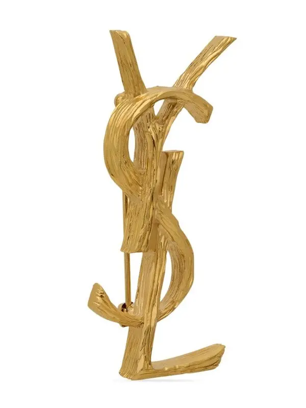 Saint Laurent Cassandre Metal Brooch With Engraved Texture