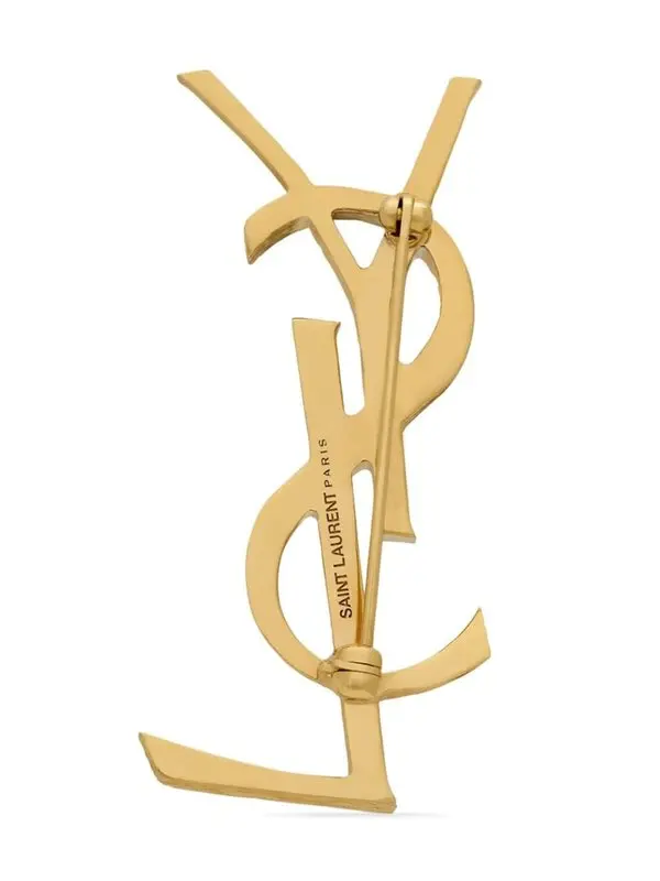 Saint Laurent Cassandre Metal Brooch With Engraved Texture