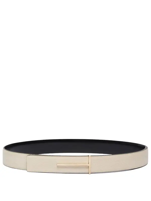 TOM FORD Grained And Spazzolato Leather Slim T Belt - Gray