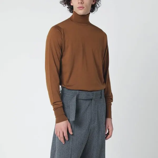 John Smedley Brown Wool Turtleneck Sweater