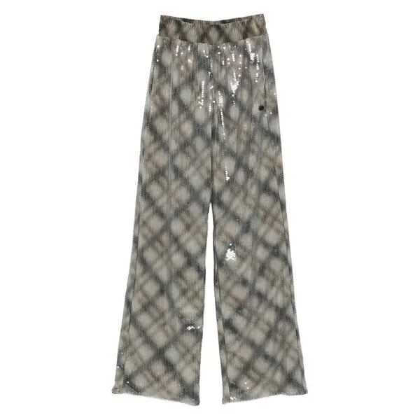 DIESEL® Sequined Check Palazzo Trousers - Cream