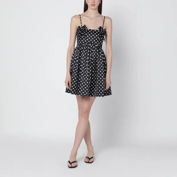 GANNI Polka Dot Satin Mini Dress - Black