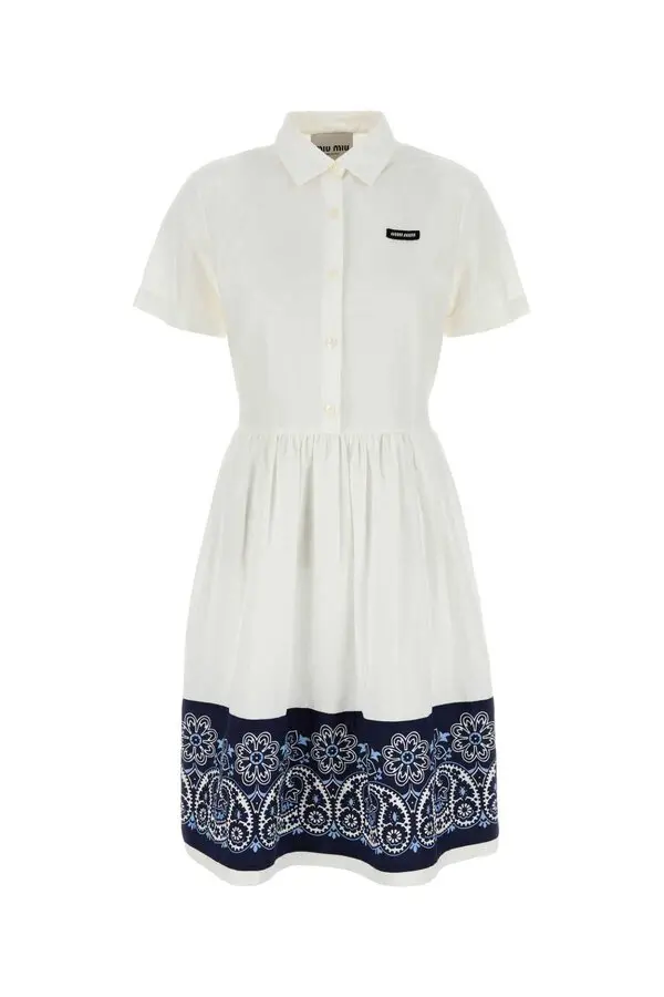 Miu Miu Cotton Blend Shirt Dress - White