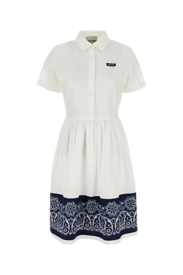 Miu Miu Cotton Blend Shirt Dress - White